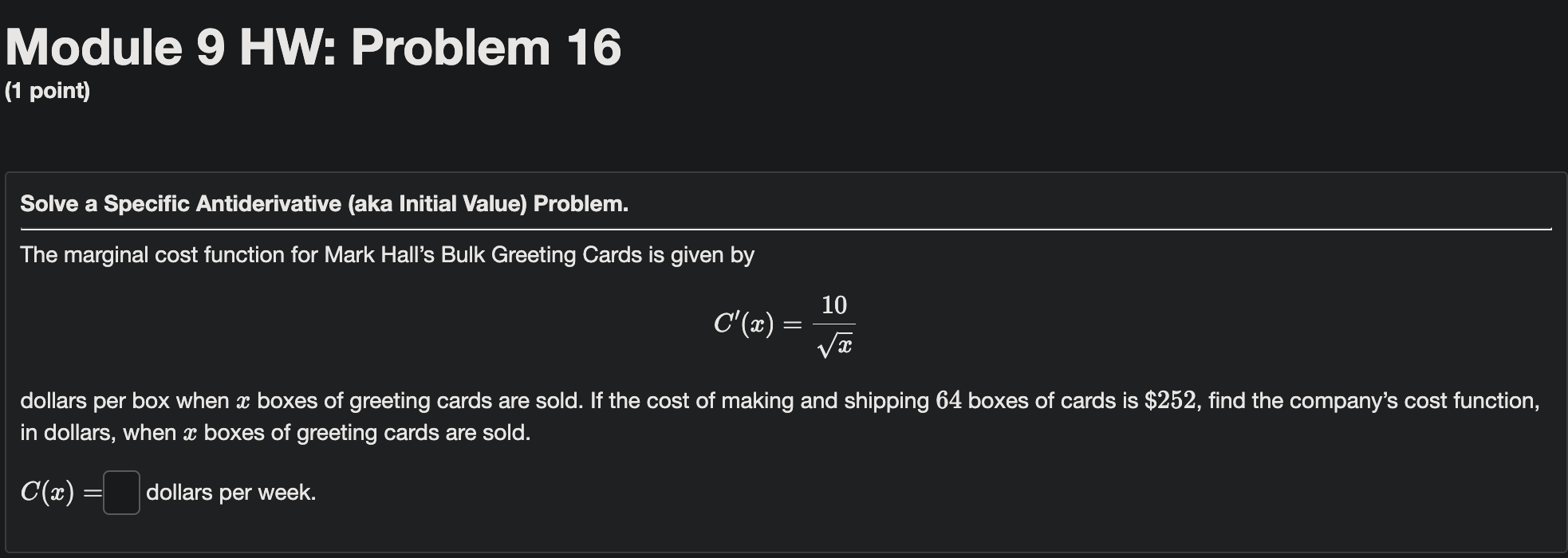 Solved Module 9 ﻿HW: Problem 16(1 ﻿point)Solve a Specific | Chegg.com