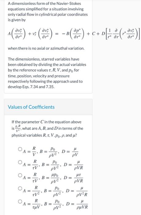 Solved A dimensionless form of the Navier-Stokes equations | Chegg.com