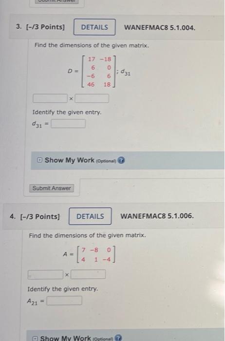Solved Find the dimensions of the given matrix. | Chegg.com
