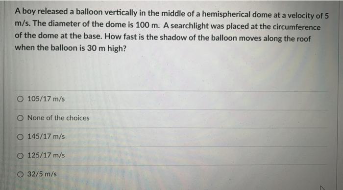 Solved A boy released a balloon vertically in the middle of | Chegg.com