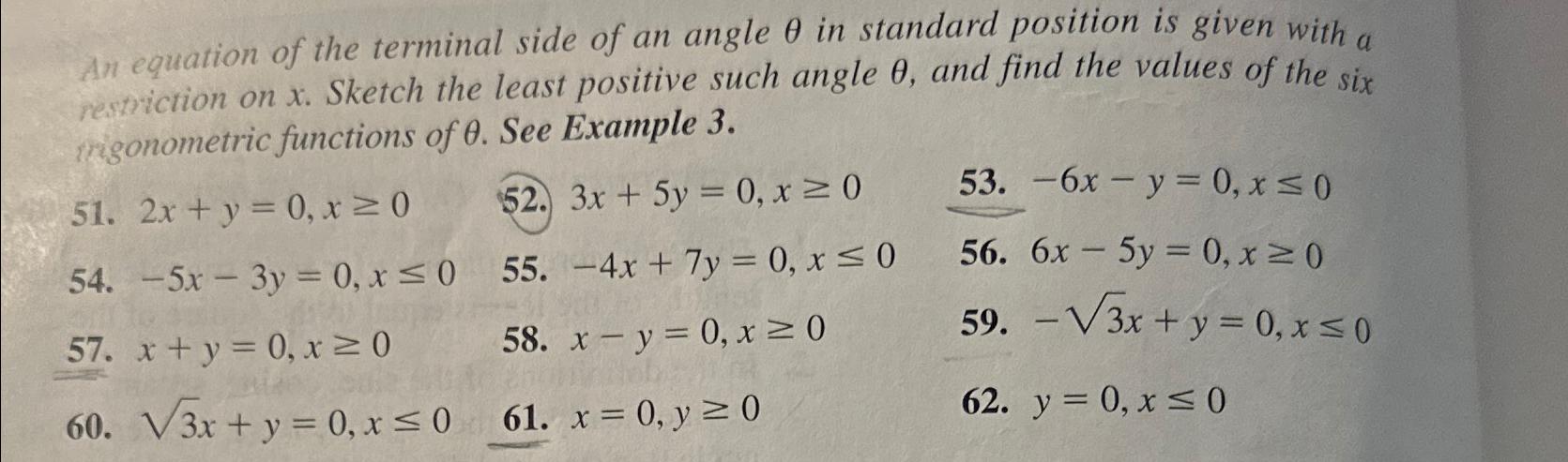 Solved An equation of the terminal side of an angle | Chegg.com