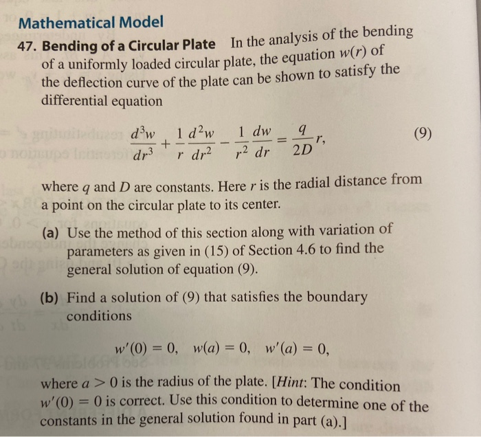Mathematical Model Bending of a Circular Plate In the | Chegg.com