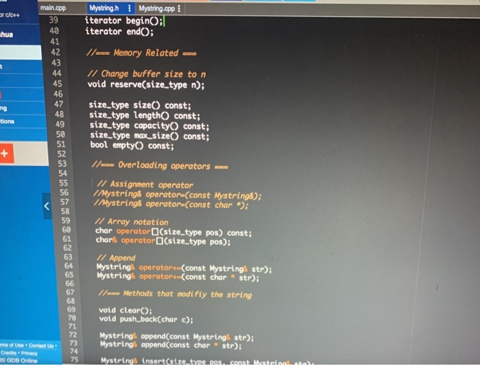 Solved this is implemented in a mystring.h, mystring.cpp and | Chegg.com