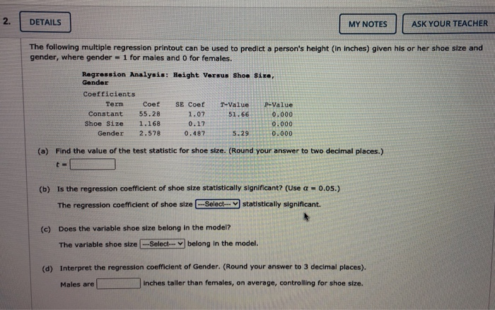 Solved 2. DETAILS MY NOTES ASK YOUR TEACHER The following | Chegg.com