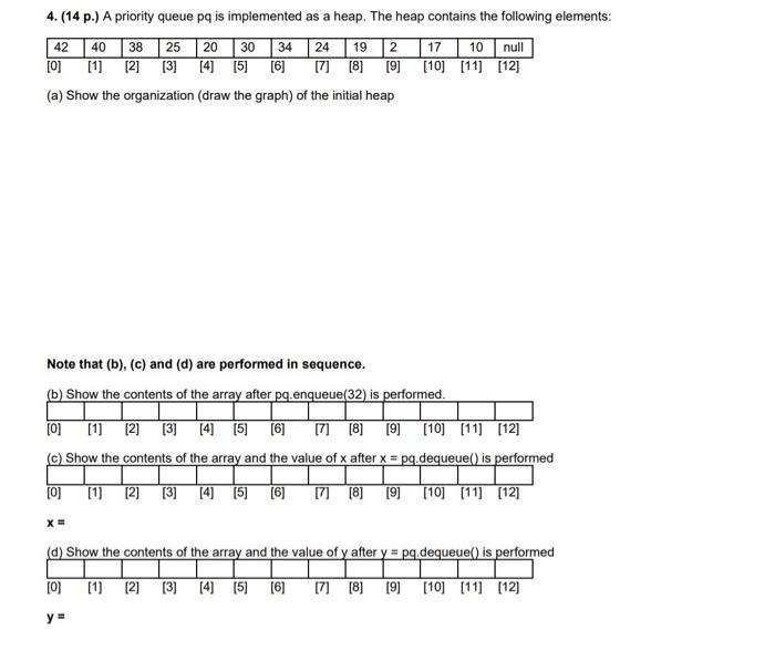 Solved 4. (14 p.) A priority queue pq is implemented as a | Chegg.com