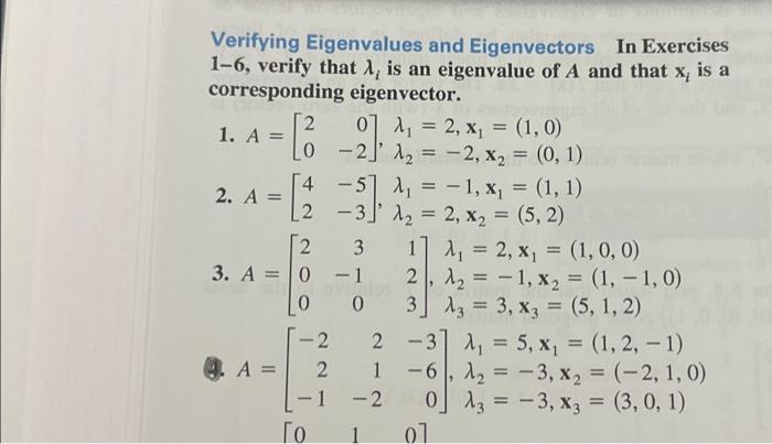 Solved Verifying Eigenvalues and Eigenvectors In Exercises | Chegg.com