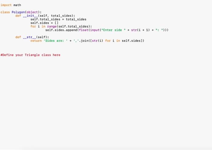 Solved import math class Polygon(object): def __init__(self, | Chegg.com