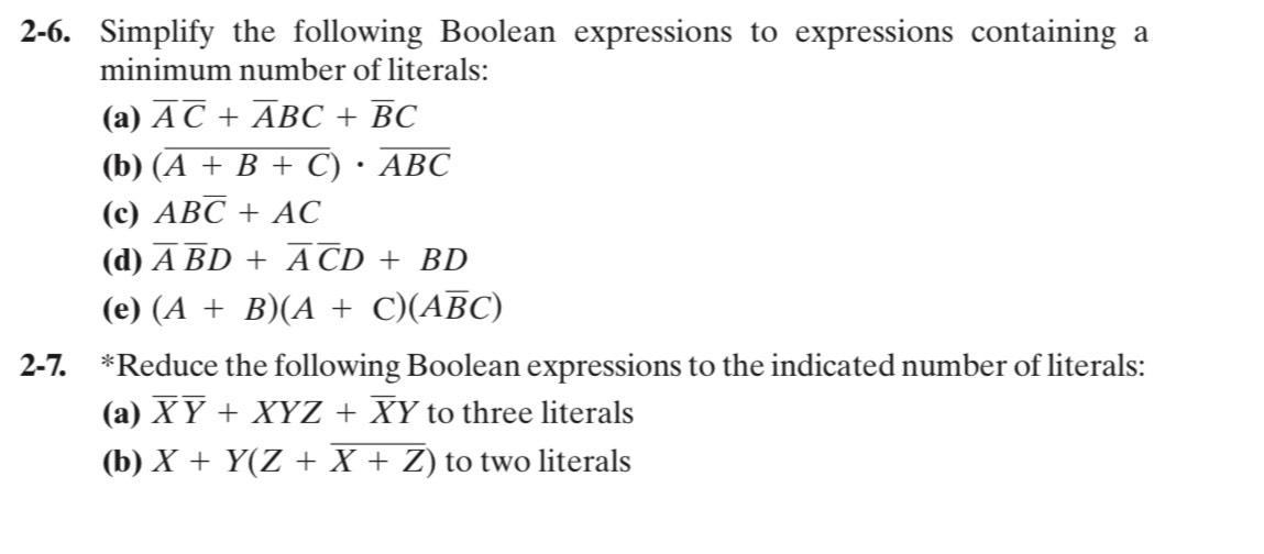 Solved 2-6. ﻿Simplify the following Boolean expressions to | Chegg.com