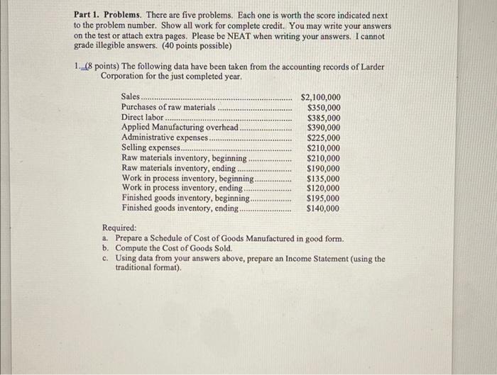 Solved Part 1. Problems. There are five problems. Each one | Chegg.com
