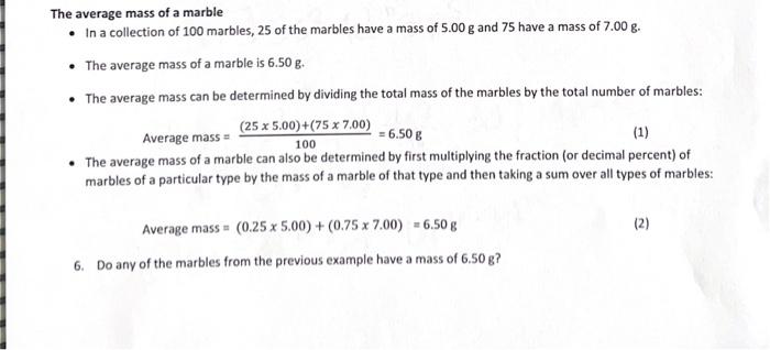 Solved The average mass of a marble • In a collection of 100 | Chegg.com