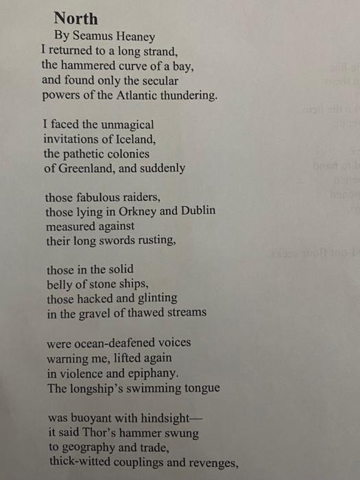 Sonnet 5 By Seamus Heaney a The cool that came off | Chegg.com