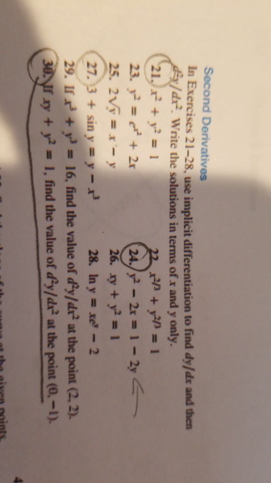 Solved Second Derivatives In Exercises 21-28, use implicit | Chegg.com