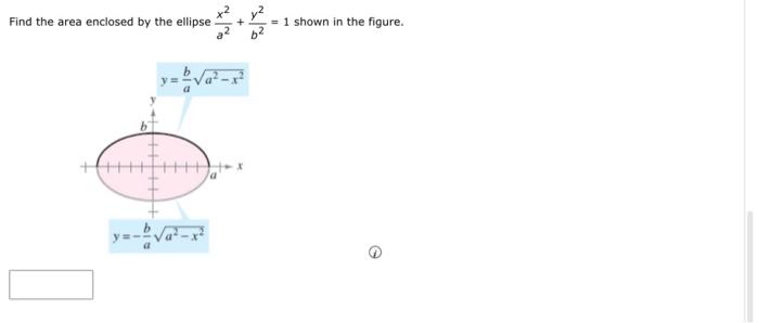 Solved Find the area enclosed by the ellipse a2x2+b2y2=1 | Chegg.com