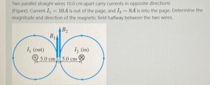 Solved Two parallel straight wires 10.0 cm apart carry | Chegg.com