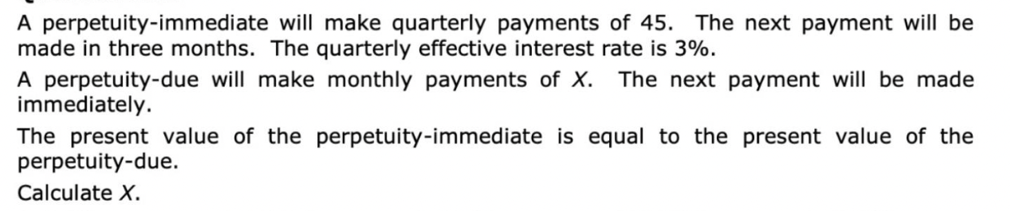 Solved A perpetuity-immediate will make quarterly payments | Chegg.com