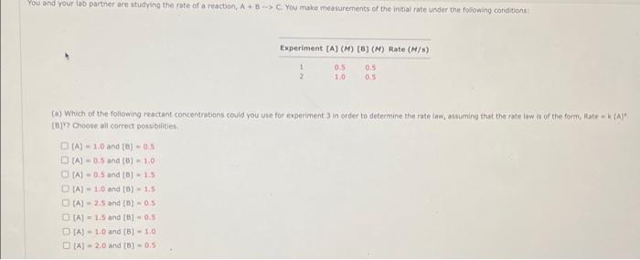 Solved Su and Your lab parther are studying the rate of a | Chegg.com
