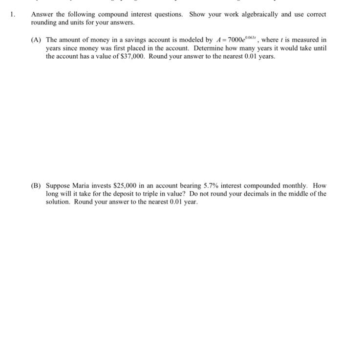 Solved Answer the following compound interest questions. | Chegg.com
