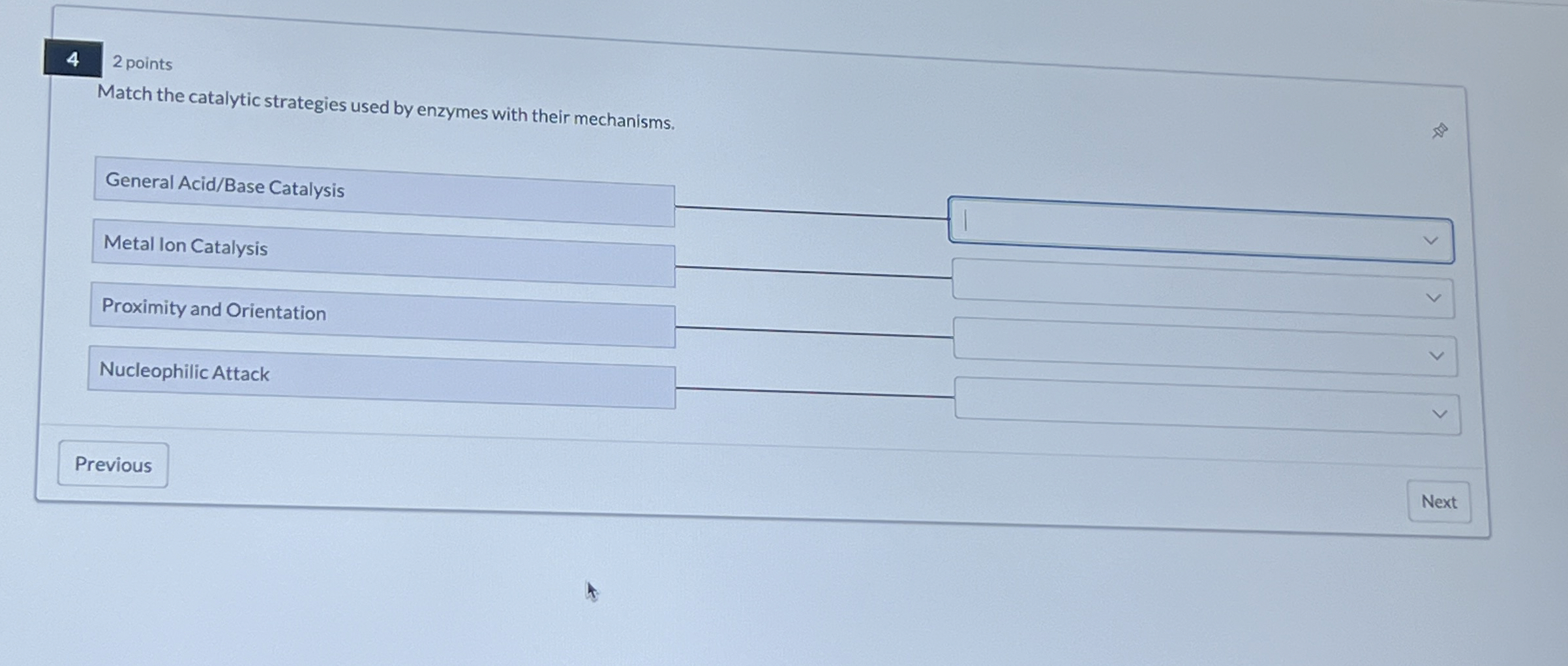 Solved 42 ﻿pointsMatch the catalytic strategies used by | Chegg.com