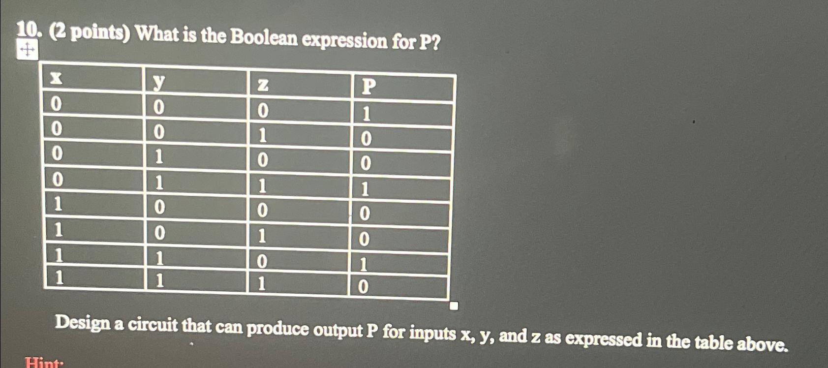 Solved (2 ﻿points) ﻿What is the Boolean expression for P?And | Chegg.com