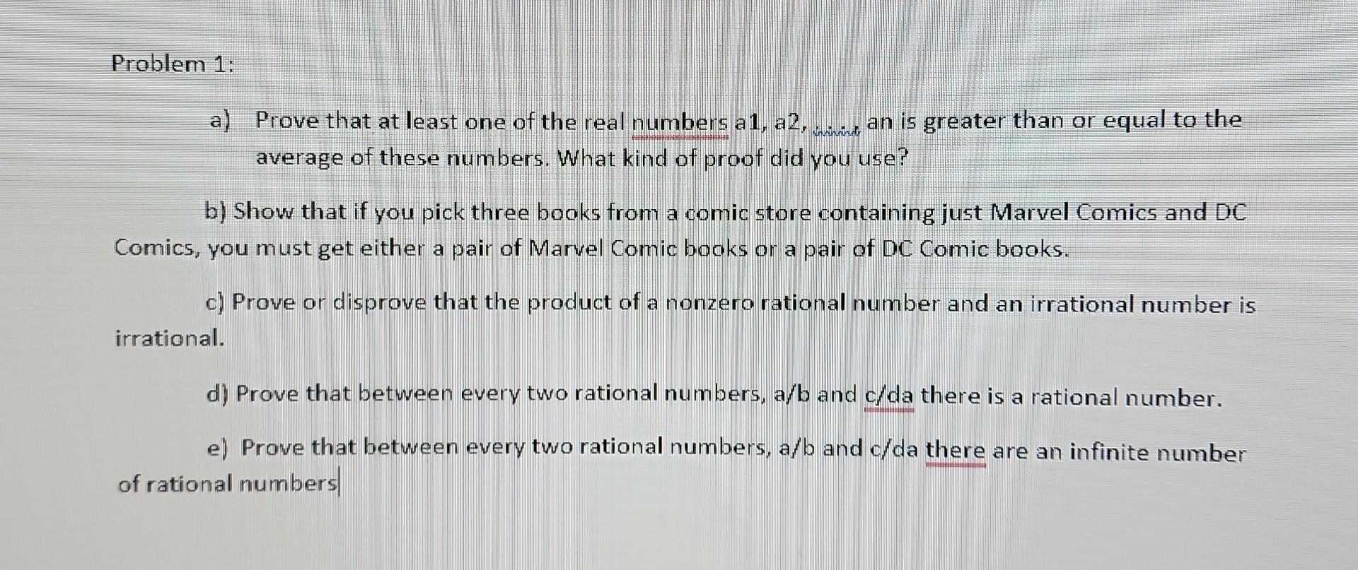 Solved a) Prove that at least one of the real numbers a1, | Chegg.com