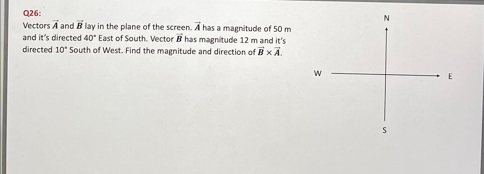 Solved Q26:\\nVectors vec(A) and vec(B) lay in the plane of | Chegg.com