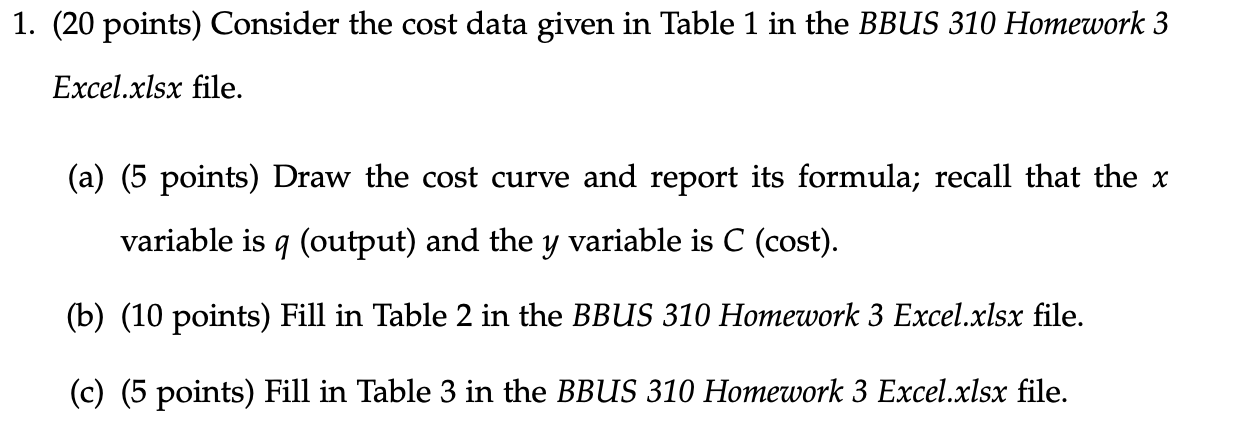 Solved (20 ﻿points) ﻿Consider the cost data given in Table 1 | Chegg.com