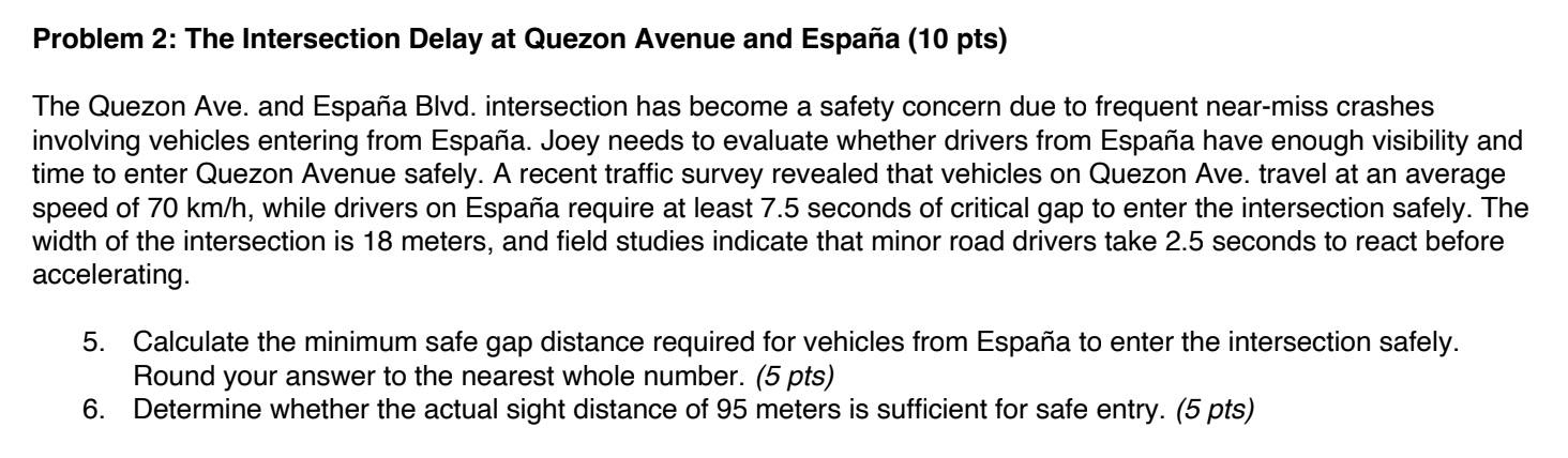 Solved Problem 2: The Intersection Delay at Quezon Avenue | Chegg.com