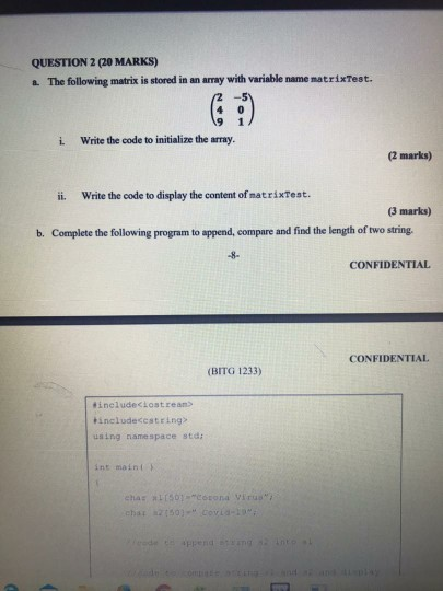 Solved QUESTION 2 (20 MARKS) a. The following matrix is | Chegg.com