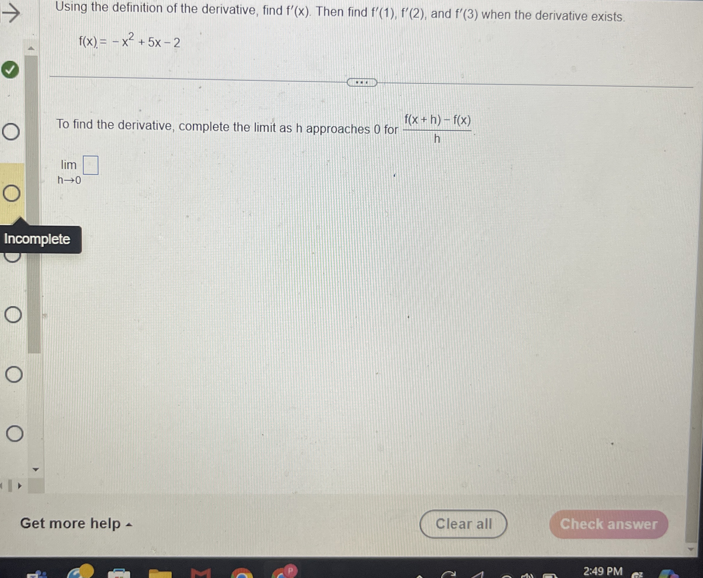 Solved Using The Definition Of The Derivative Find F X