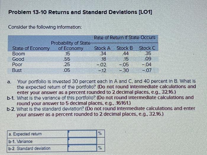 Solved Problem 13-10 Returns and Standard Deviations [LO1] | Chegg.com