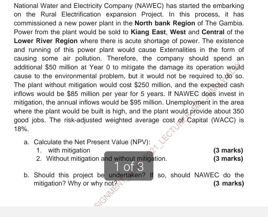 Solved National Water and Electricity Company (NAWEC) has | Chegg.com