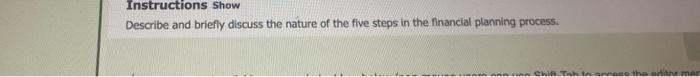 Solved Instructions Show Describe and briefly discuss the | Chegg.com