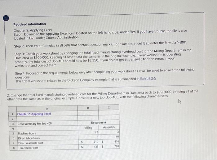 Solved 0 Required information Chapter 2 Applying Excel Step | Chegg.com