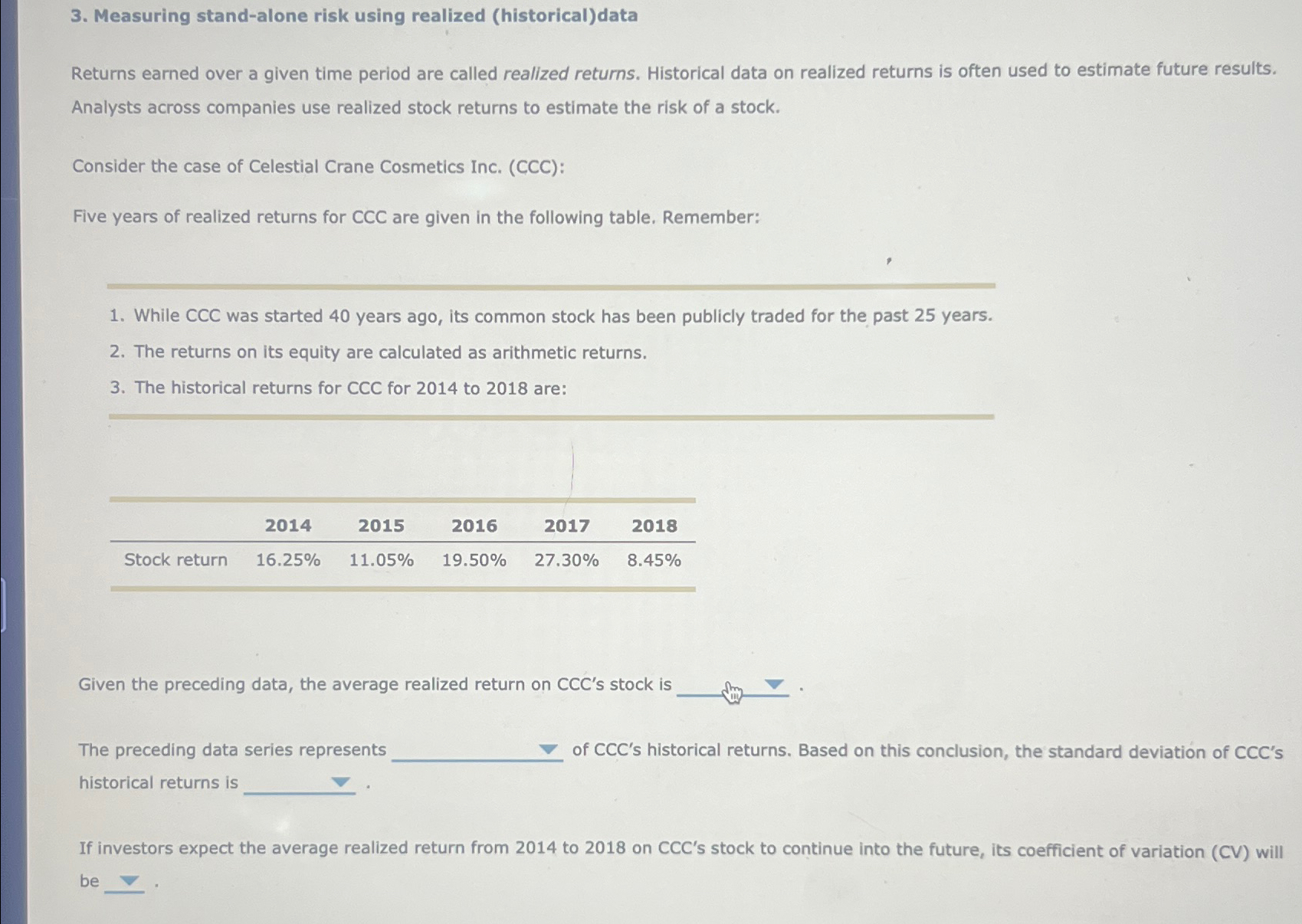 Solved Measuring stand-alone risk using realized | Chegg.com