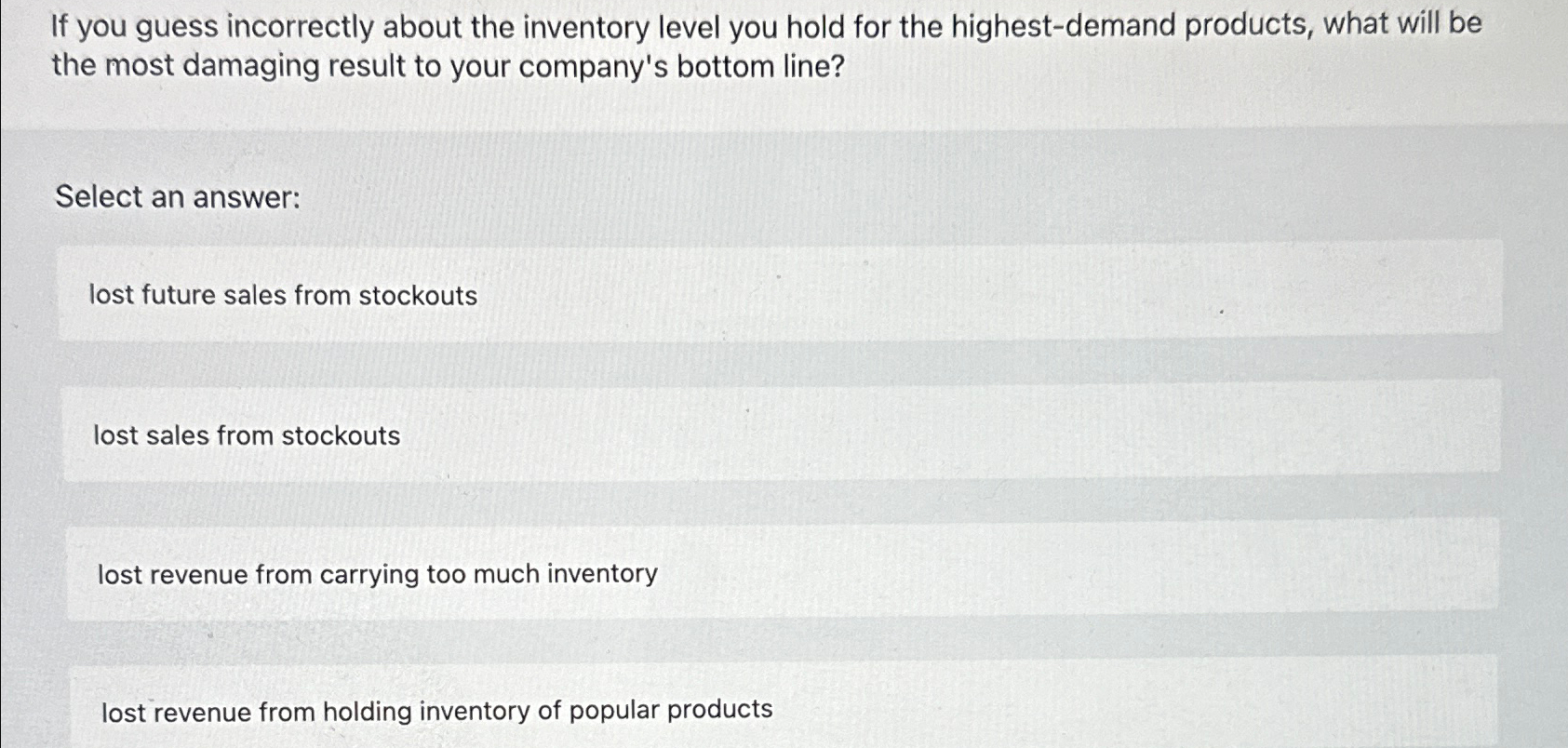 Solved If you guess incorrectly about the inventory level | Chegg.com
