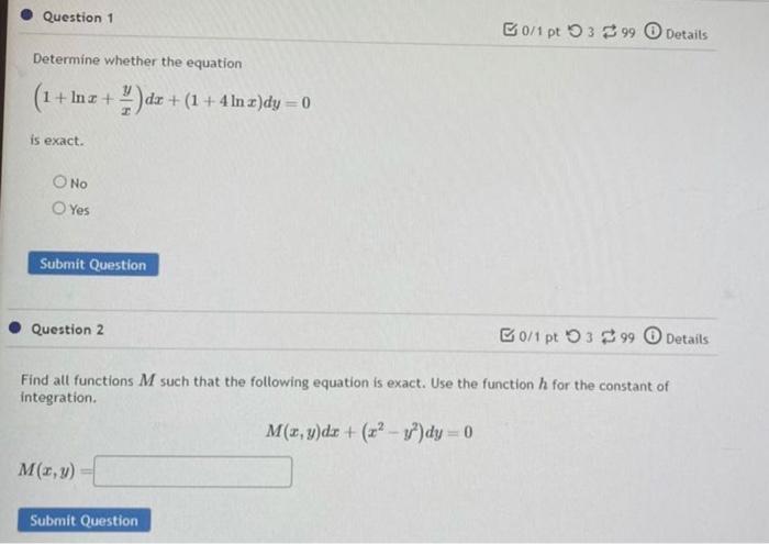 Solved Find an integrating factor for the following | Chegg.com