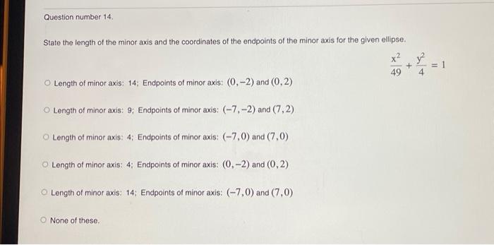 Solved State the length of the minor axis and the | Chegg.com