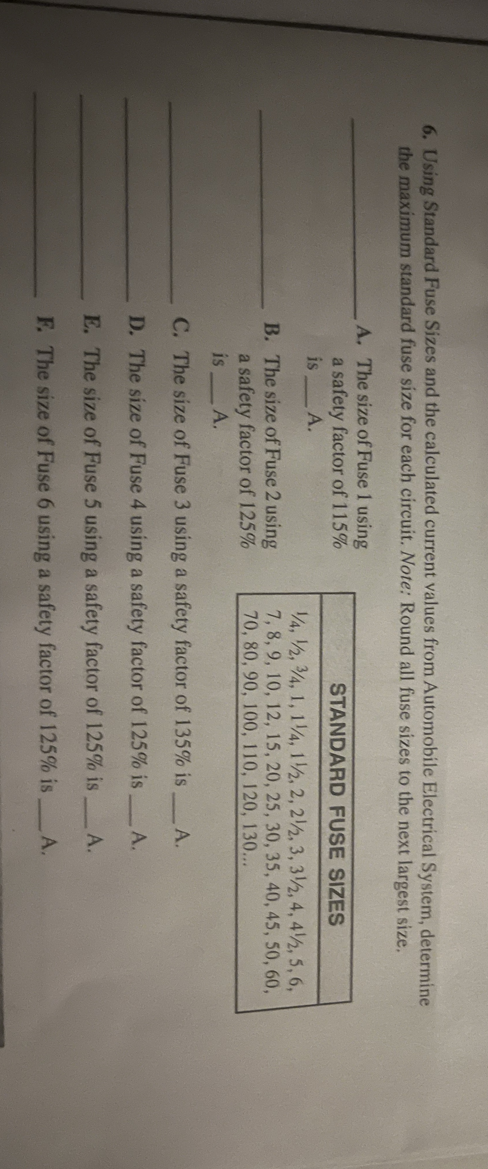 Solved Using Standard Fuse Sizes and the calculated current | Chegg.com