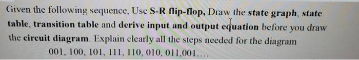 Solved Given the following sequence, Use S-R flip-flop, Draw | Chegg.com