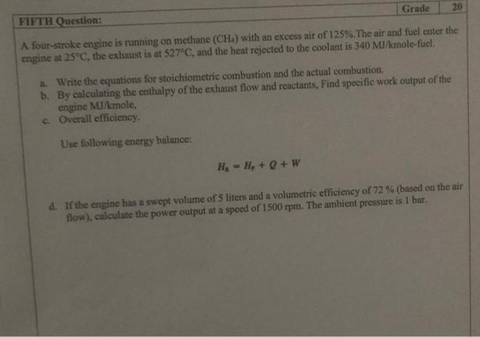 Solved A four-stroke engine is running on methane (CH) with | Chegg.com
