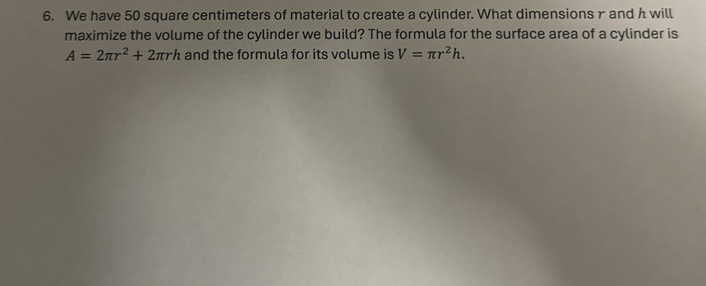 Solved We have 50 ﻿square centimeters of material to create | Chegg.com