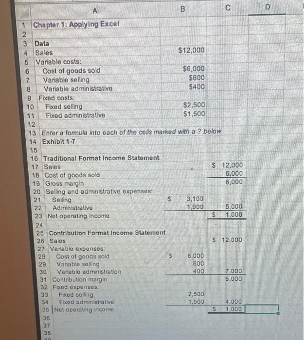 Solved Chapter 1: Applying Excel: Excel Worksheet (Algo) | Chegg.com