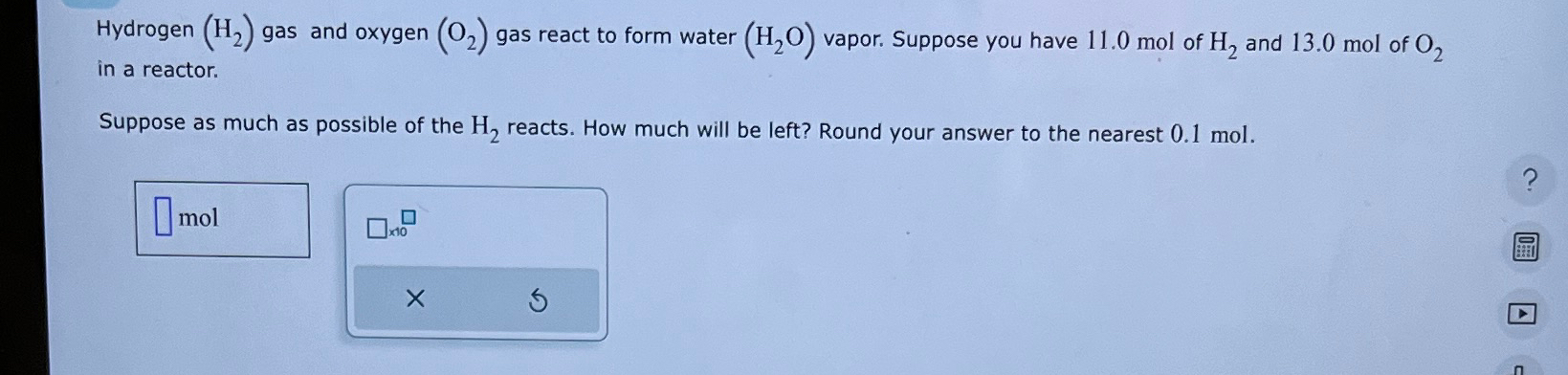 Solved Hydrogen (H2) ﻿gas and oxygen (O2) ﻿gas react to form | Chegg.com