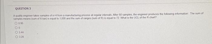 Solved A qualty enganer takes samples of n=4 from a | Chegg.com