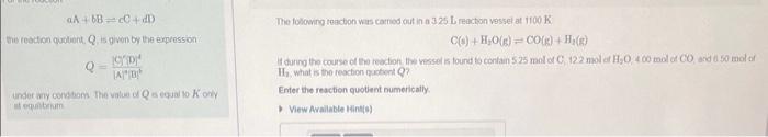 Solved aA+bB=cC+dD The folowing inaction was camed out in a | Chegg.com
