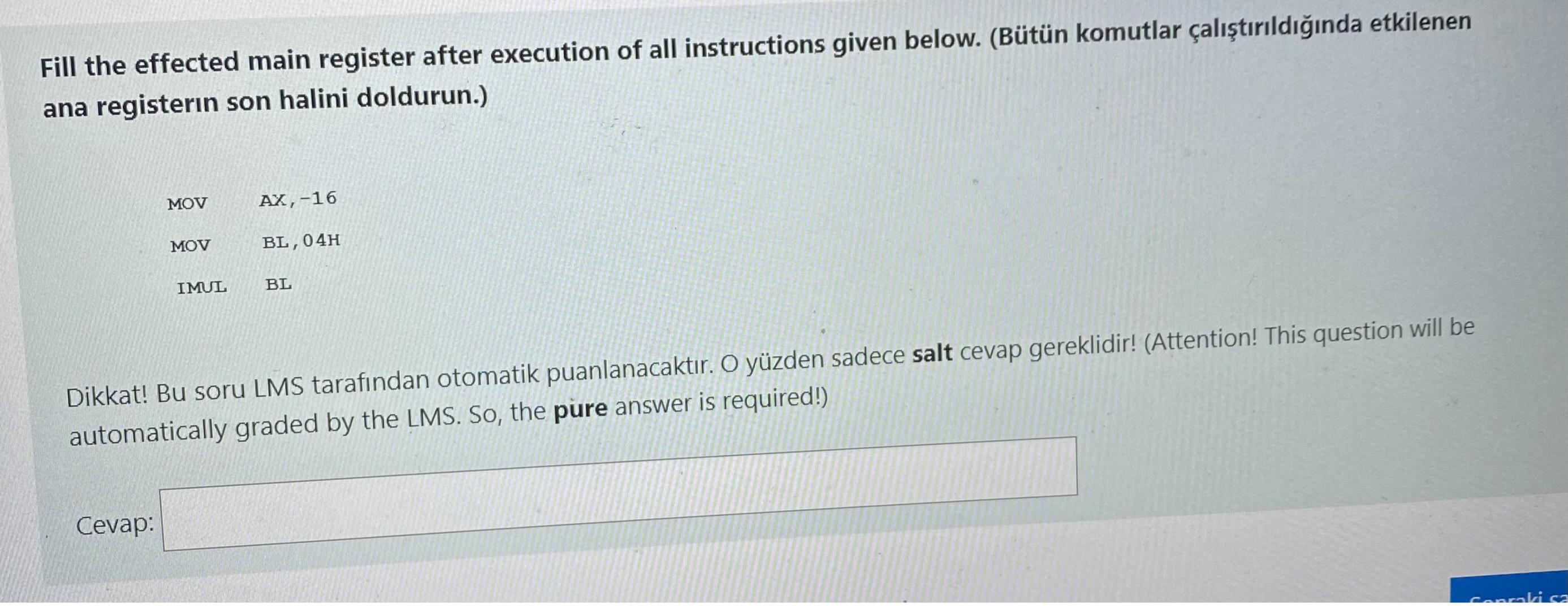 Solved Fill the effected main register after execution of | Chegg.com