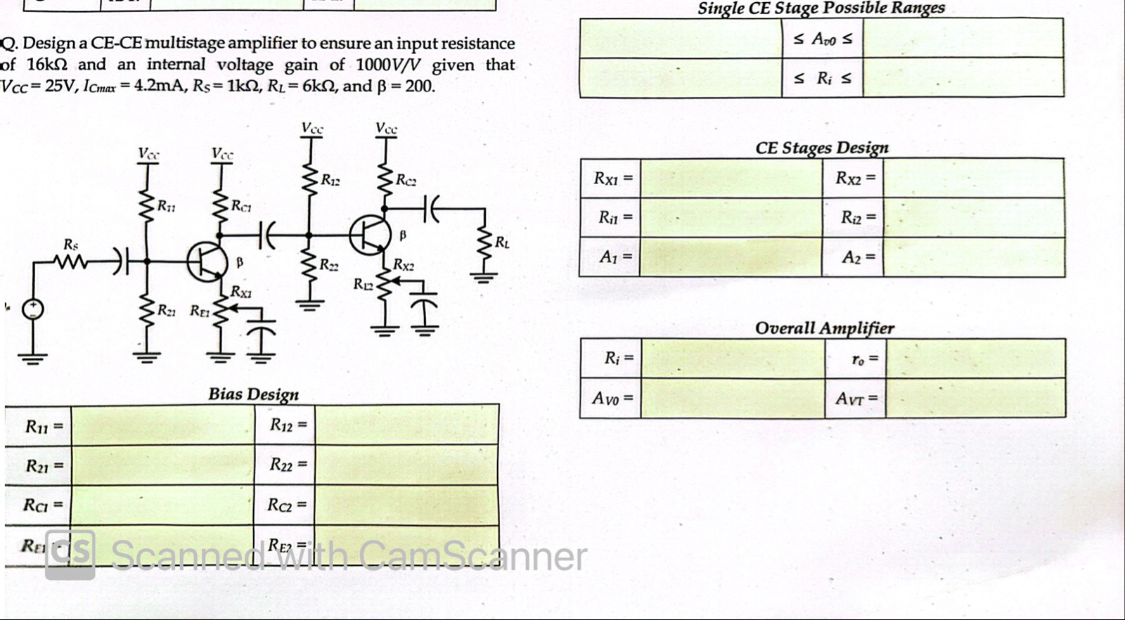 Solved All i need answers Q. ﻿Design a CE-CE multistage | Chegg.com