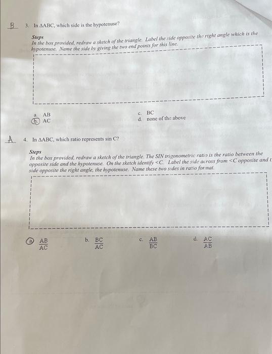 Solved B3. In AABC, which side is the hypotenuse? Steps In | Chegg.com