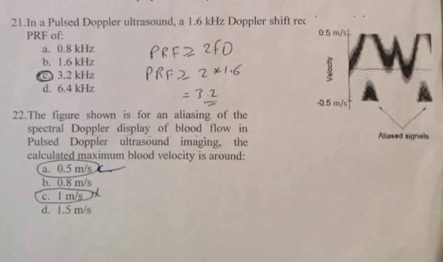 Solved 21. In a Pulsed Doppler ultrasound, a 1.6kHz Doppler | Chegg.com
