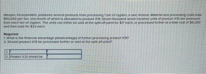 Solved Wexpro, Incorporated, produces several preducts from | Chegg.com